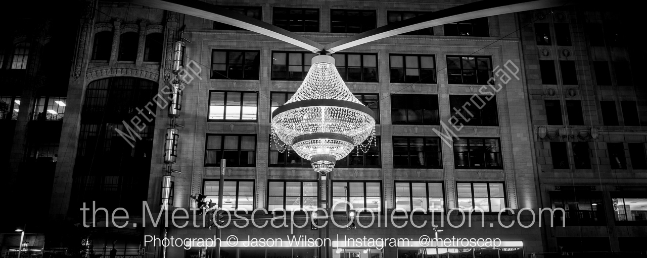 The Playhouse Square Chandelier at Night black and white Photography