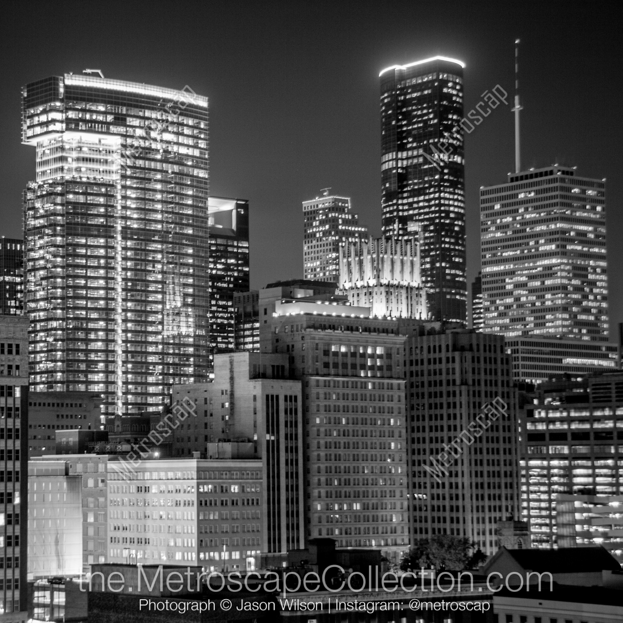 The Houston Cityscape from a Parking Garage black and white Photography