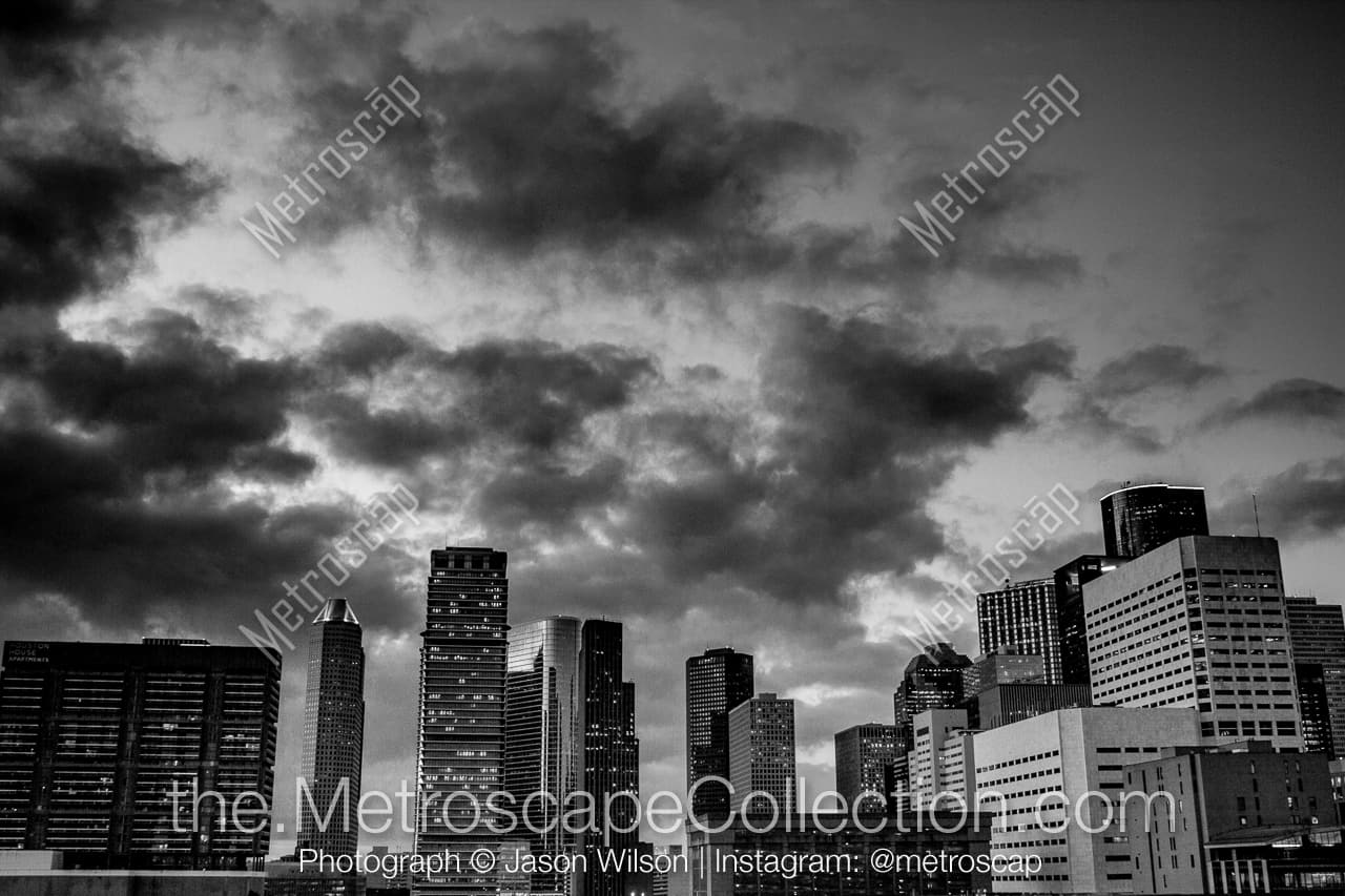 The Houston Skyline from the Southeast Corner of Downtown black and ...
