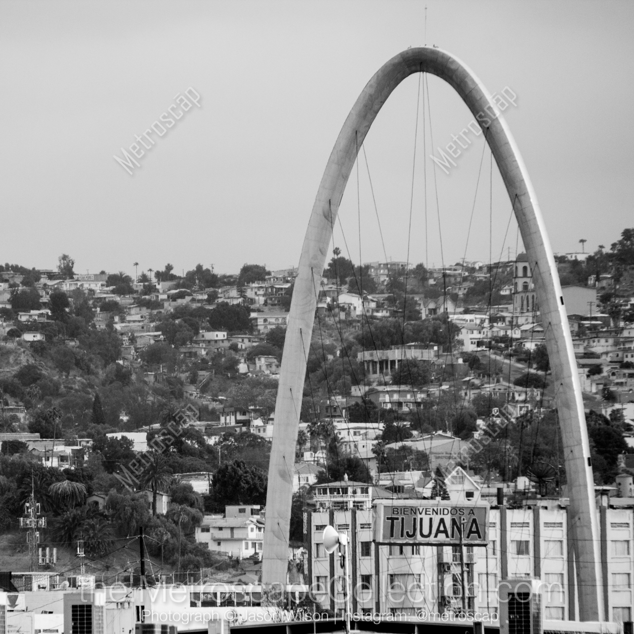 The Welcome Arch in Tijuana black and white Photography