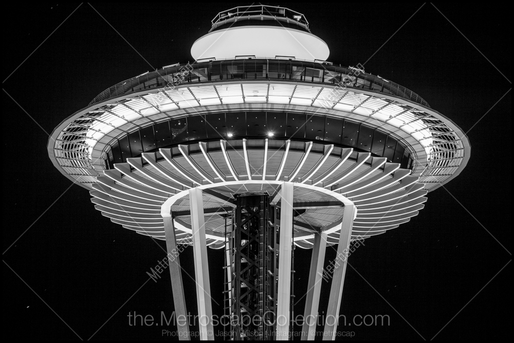 The Top of the Space Needle black and white Photography