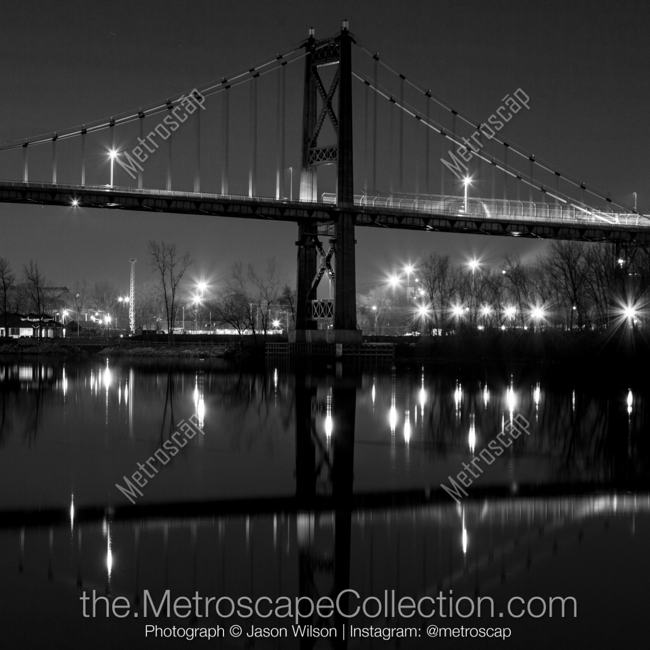 The Anthony Wayne Bridge at Night black and white Photography