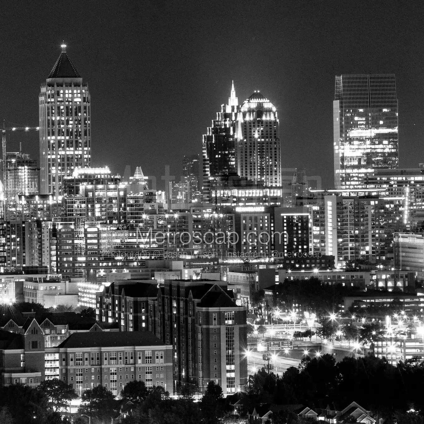 Atlanta Photography Black and White: The Midtown Mile at Night