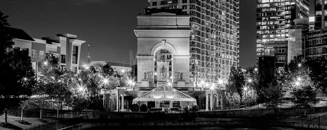 The Millennium Gate Arch and Pond at Night black and white Photography