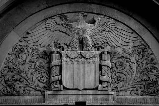 A Bald Eagle and US Shield Relief on an old Baltimore Building black ...