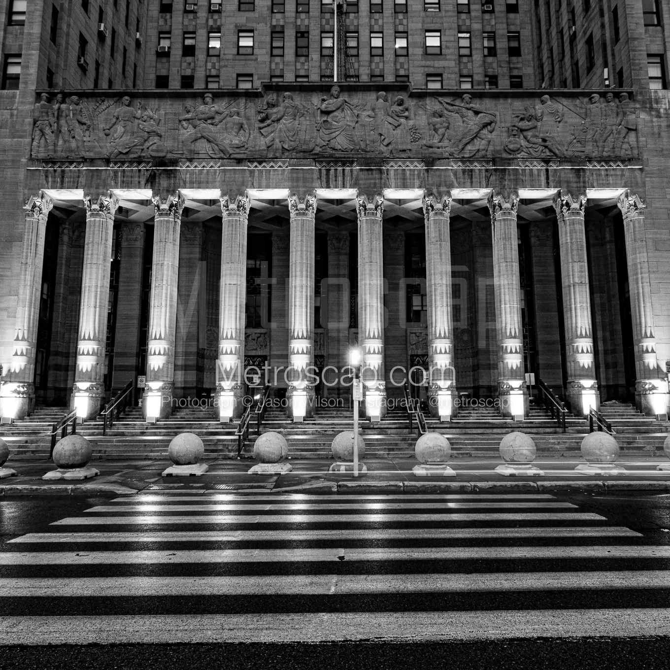 Buffalo City Hall Columns Black and White