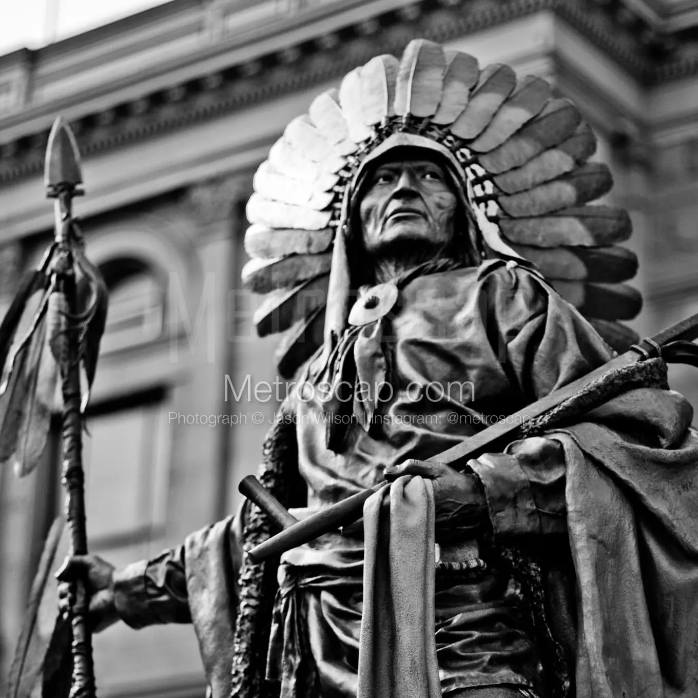 Chief Washakie Statue Black and White
