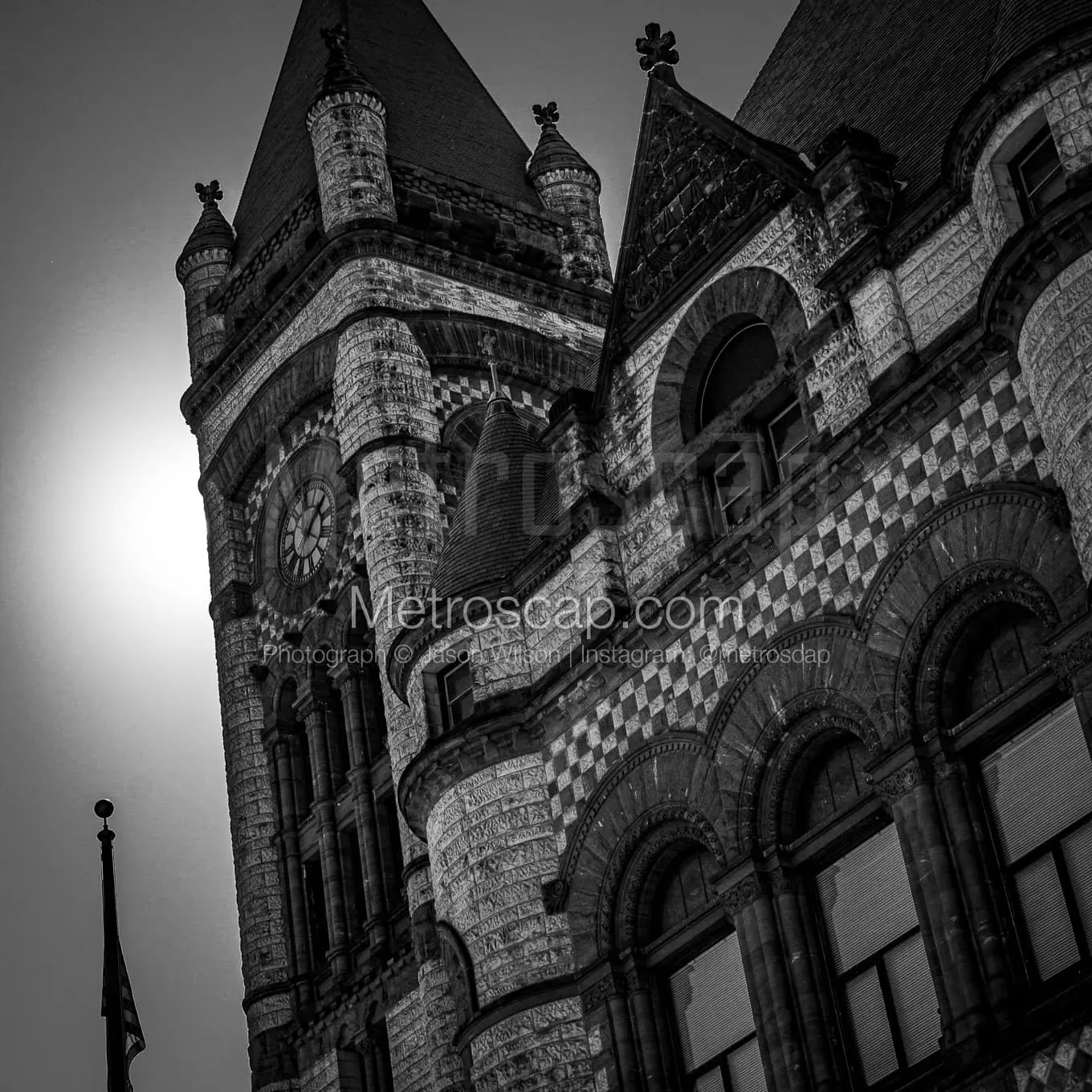 Cincinnati City Hall Clock Tower Black and White