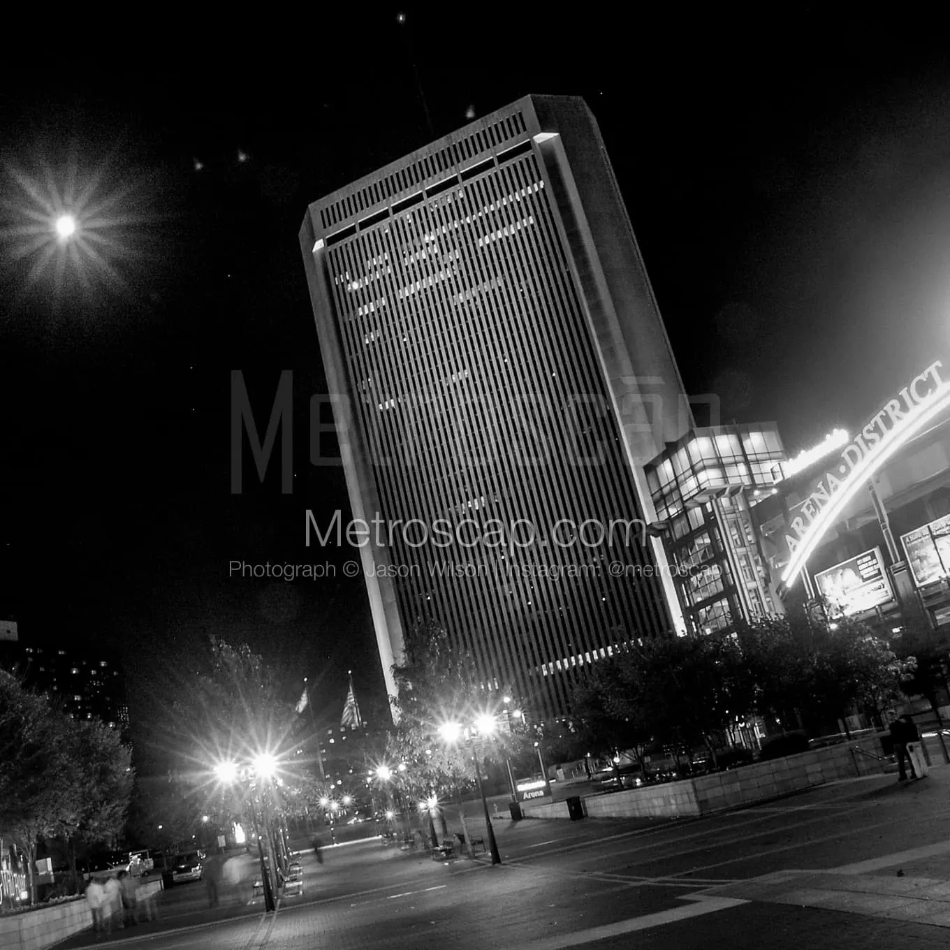 Nationwide Building Over Arena District Black and White
