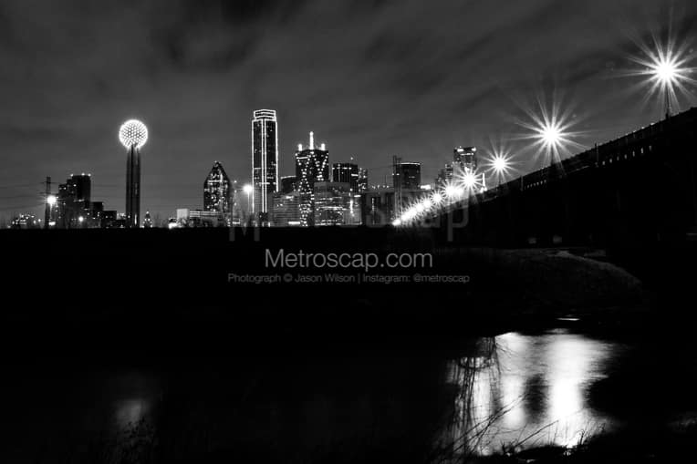 The Dallas Skyline from the Trinity Riverbed black and white Photos