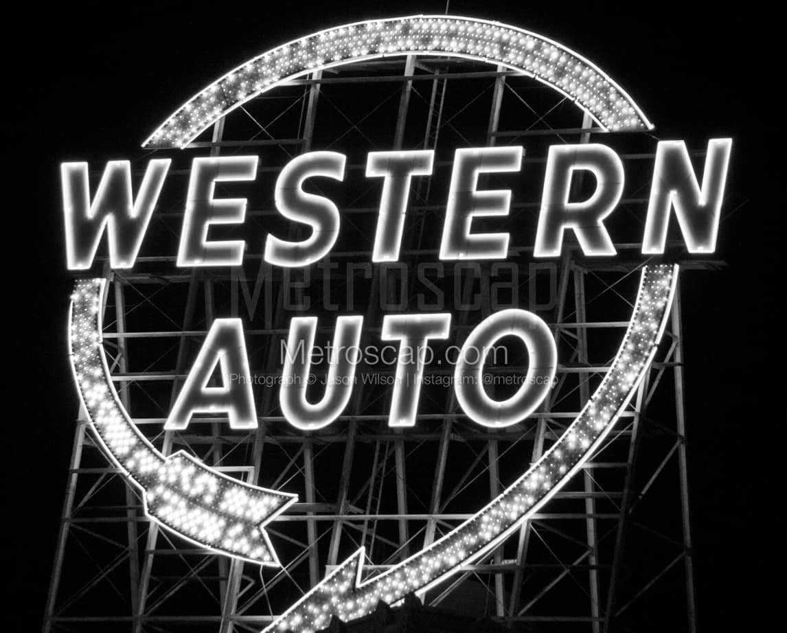 The Western Auto Sign black and white Photography