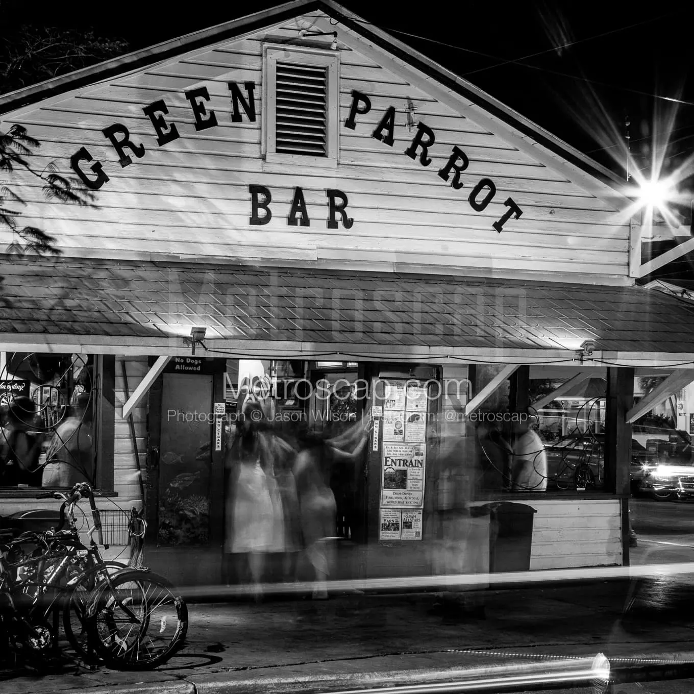 Green Parrot Bar Black and White