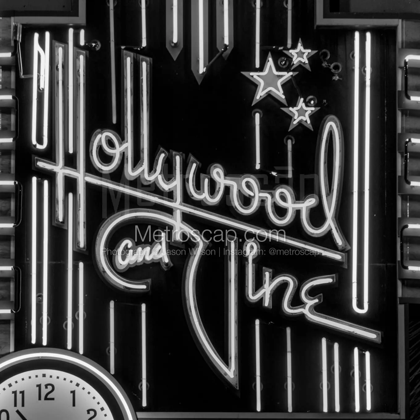 Hollywood And Vine Neon Sign Black and White