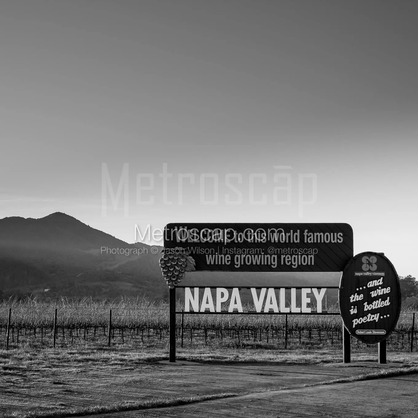Welcome To Napa Valley Sign Black and White