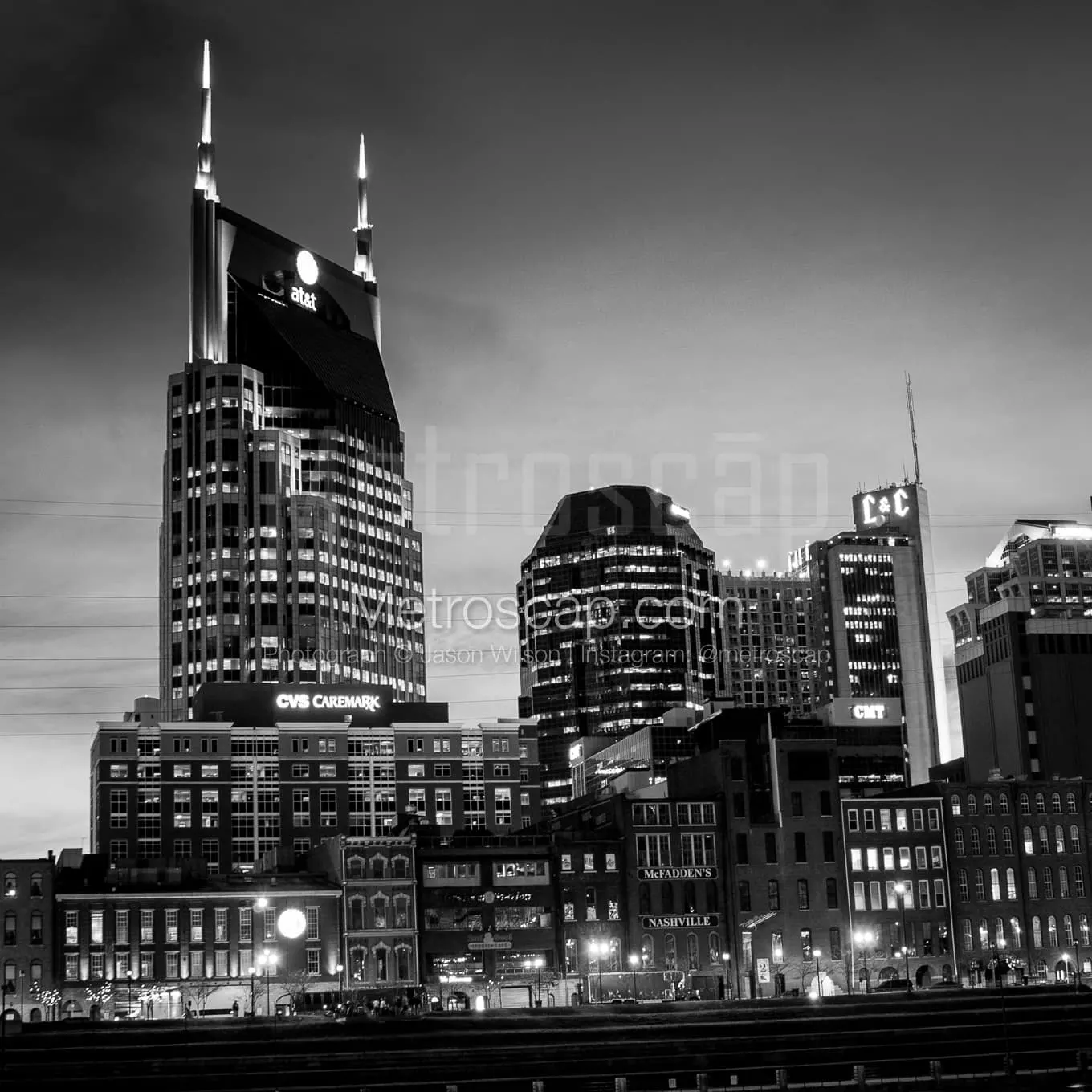 Downtown Nashville Skyline Black and White