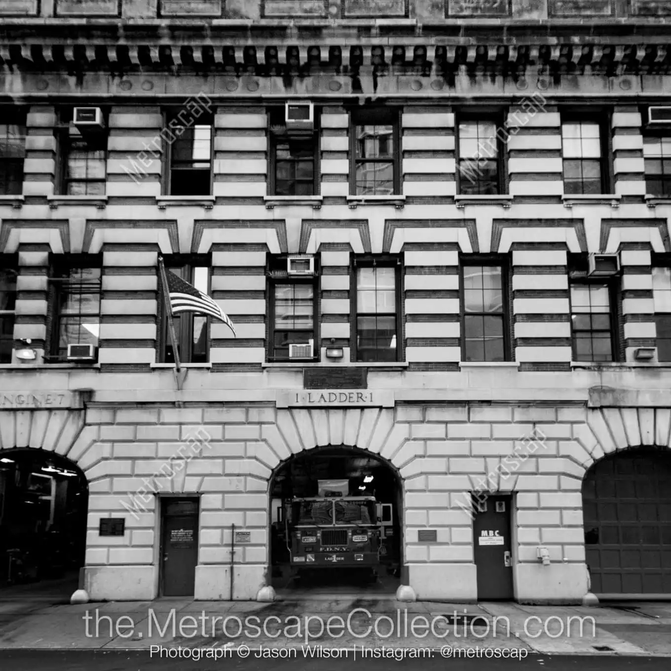 New York City Photography Black and White: FDNY Ladder Number 1