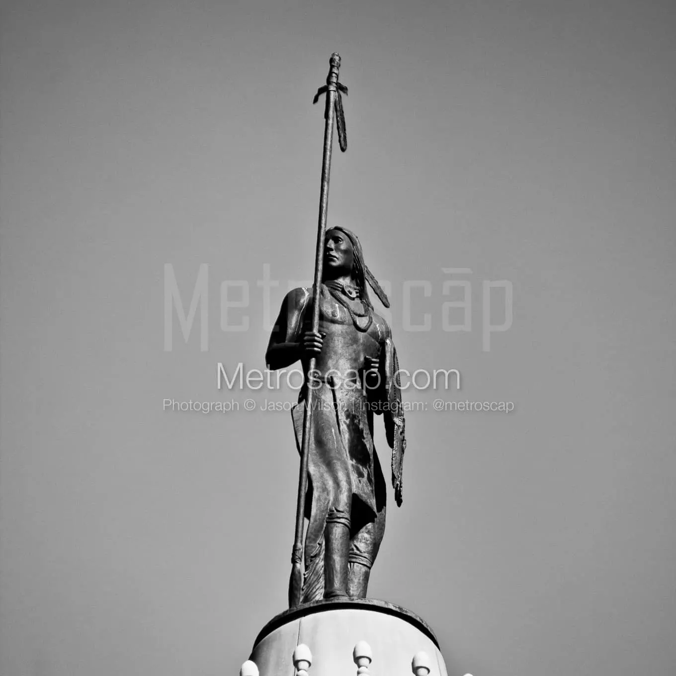 Native American Statue Oklahoma Capitol Black and White
