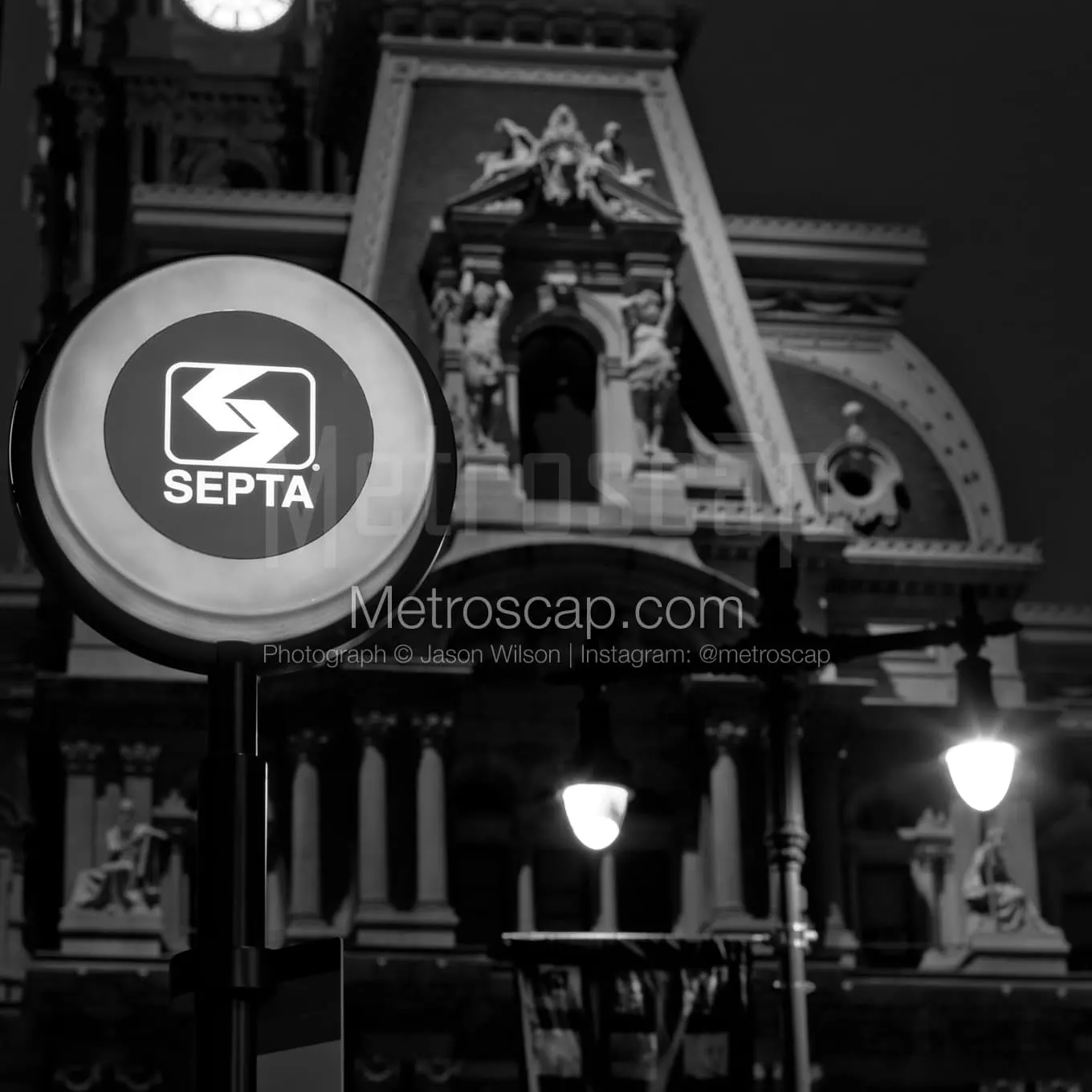 Philadelphia Photography Black and White: A SEPTA Sign near City Hall