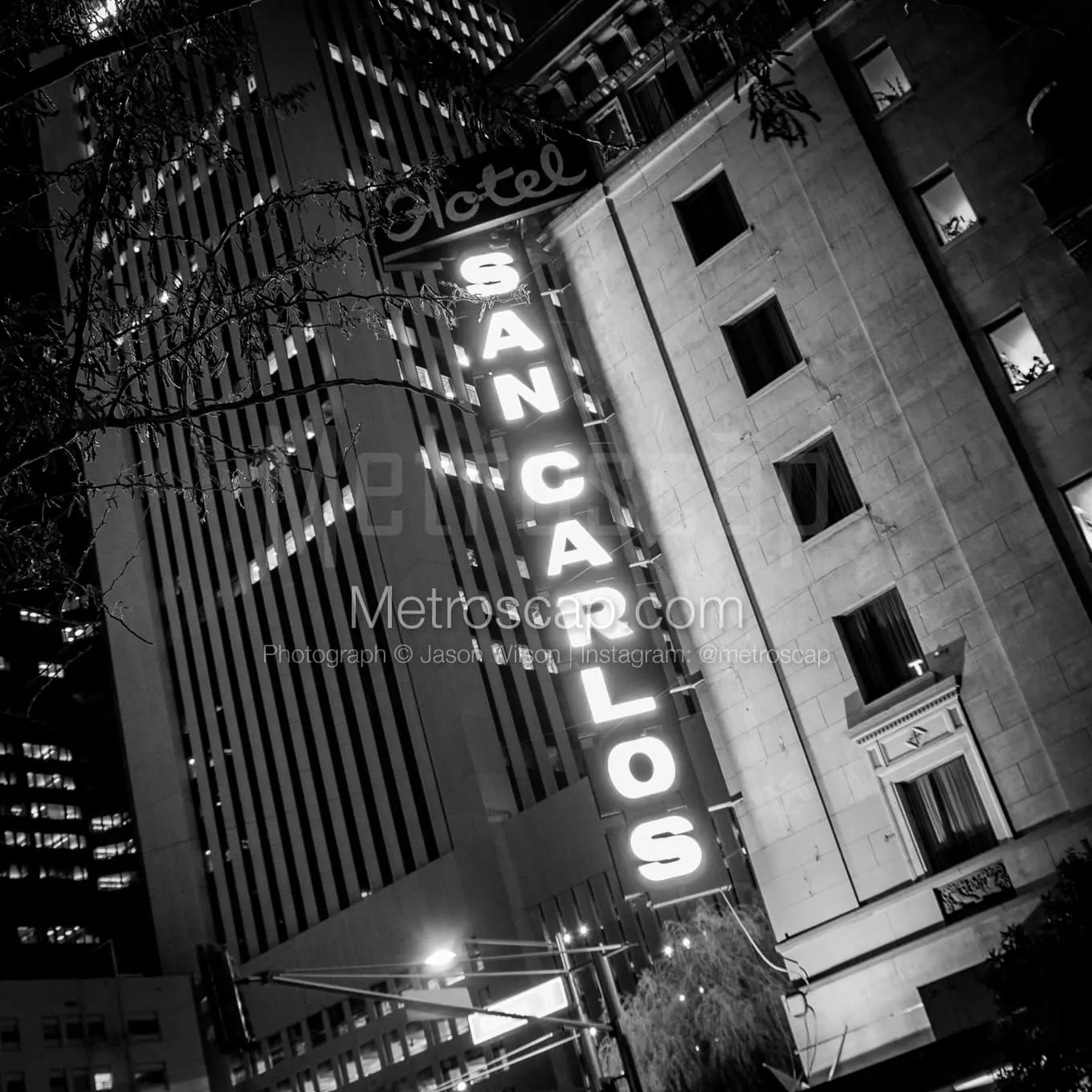 Phoenix Photography Black and White: The Hotel San Carlos Sign