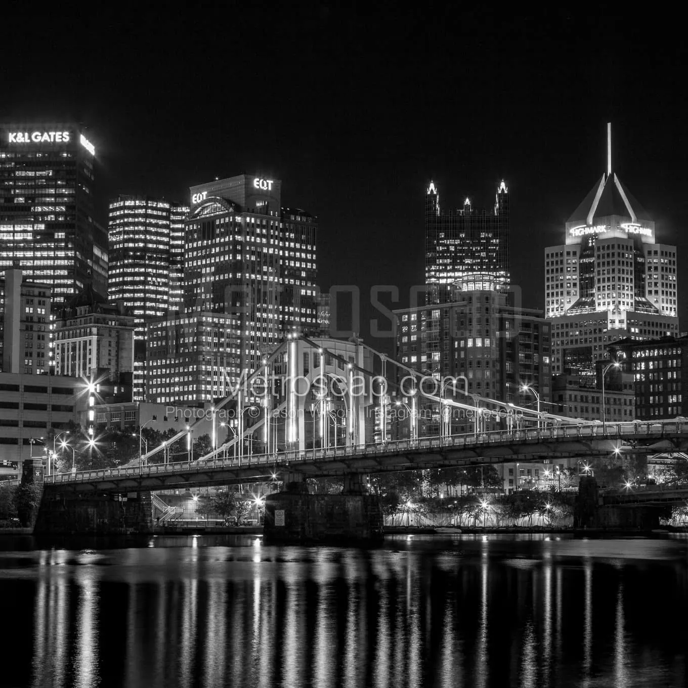 Pittsburgh Skyline Rachel Carson Bridge Black and White