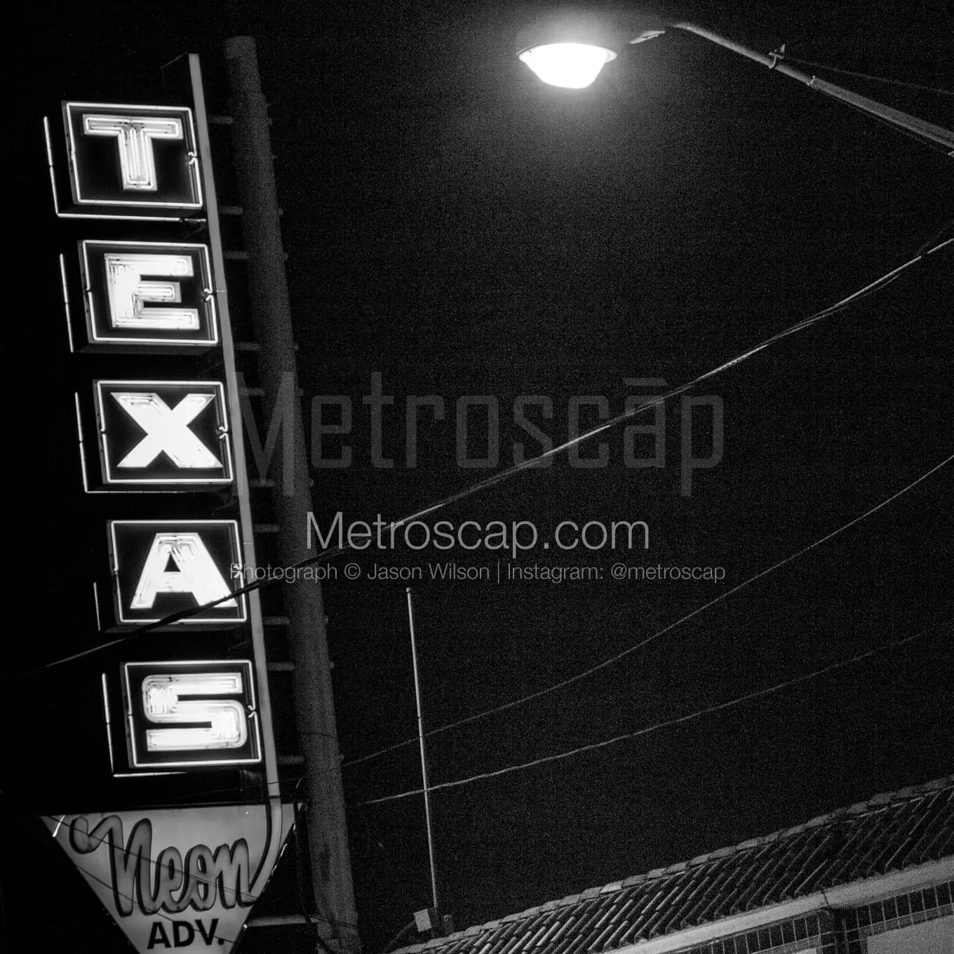 Texas Neon Advertising Sign Black and White