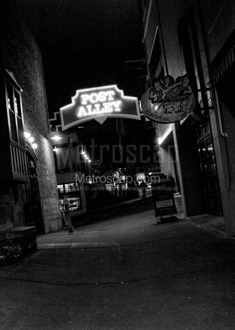 Post Alley at the Seattle Public Market black and white Photography
