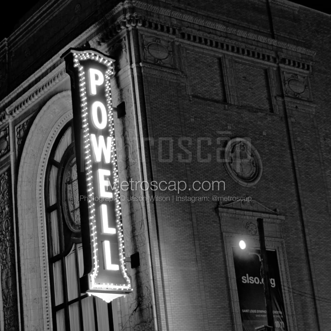 Powell Theater Sign Black and White