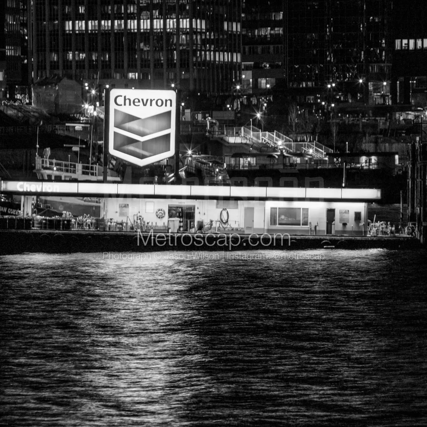 Chevron Station Burrard Inlet Black and White