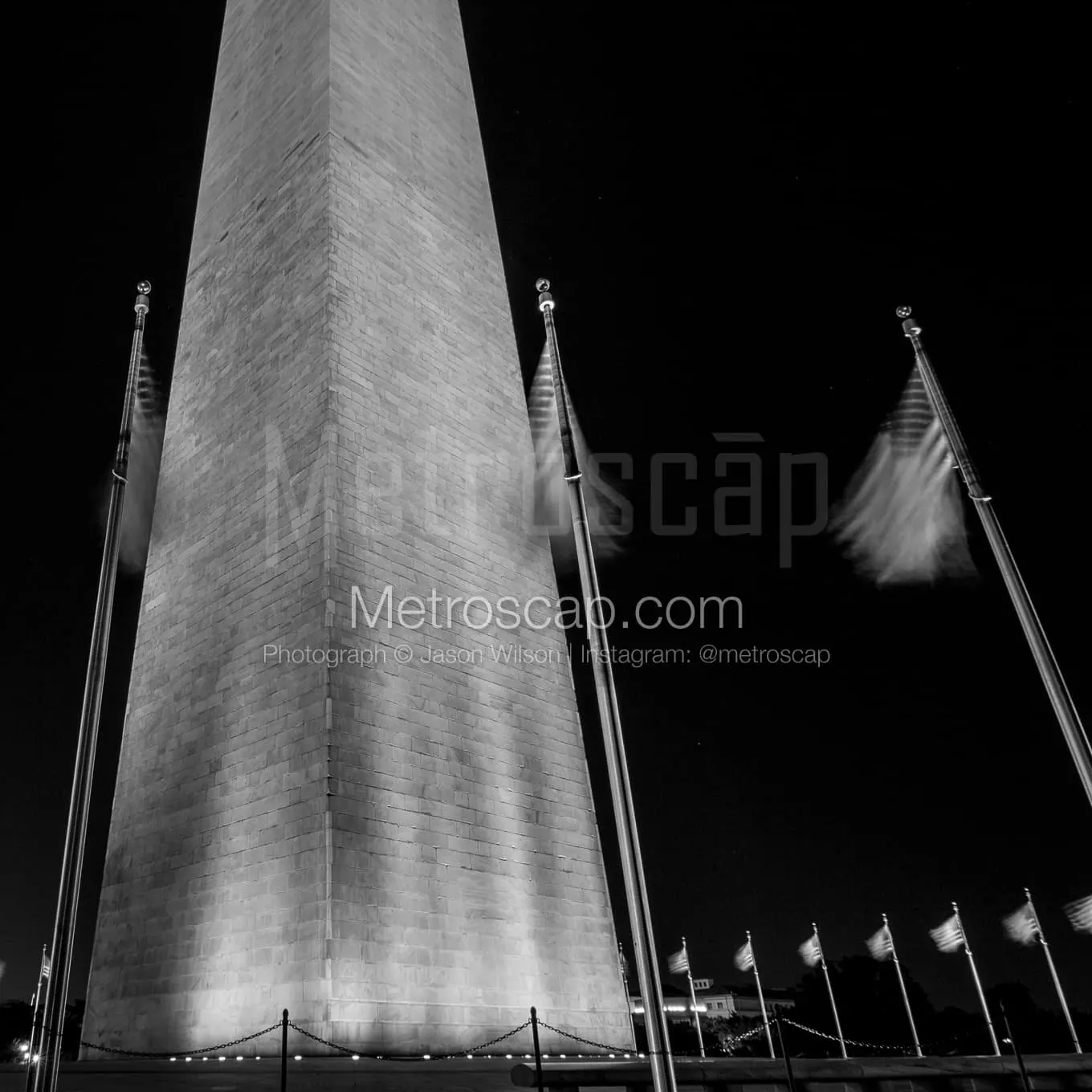 Washington Monument Us Flags Black and White