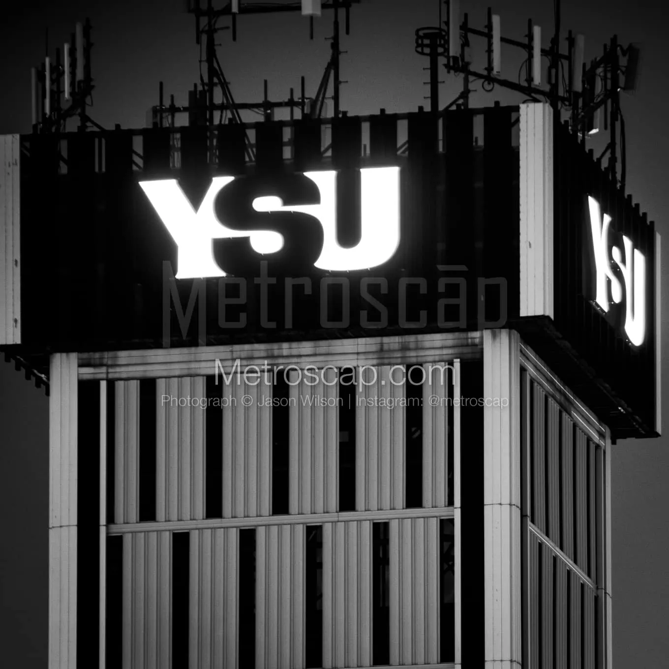YSU Tower Youngstown State Campus Black and White